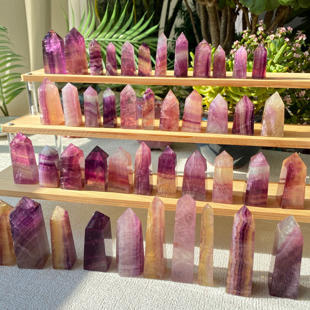Polished Natural Watermelon Fluorite Tower , Pink Fluorite Point , Home ...
