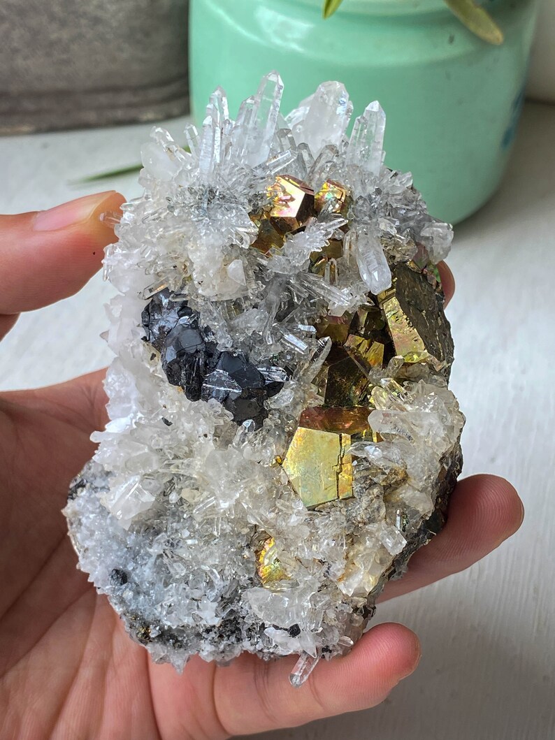 Clear Quartz Cluster With Chalcopyrite Specimen, Crystal Collection ...