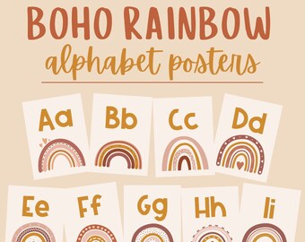 Boho Rainbow Classroom Decor Boho Alphabet Classroom Posters Neutral ...