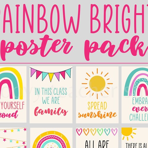 Rainbow Bright Classroom Poster Pack Rainbowclassroom Decor | Etsy