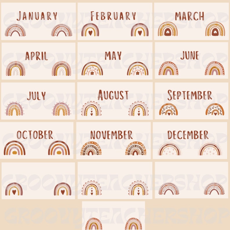 Boho Rainbow Classroom Calendar Boho Rainbow Classroom Decor - Etsy