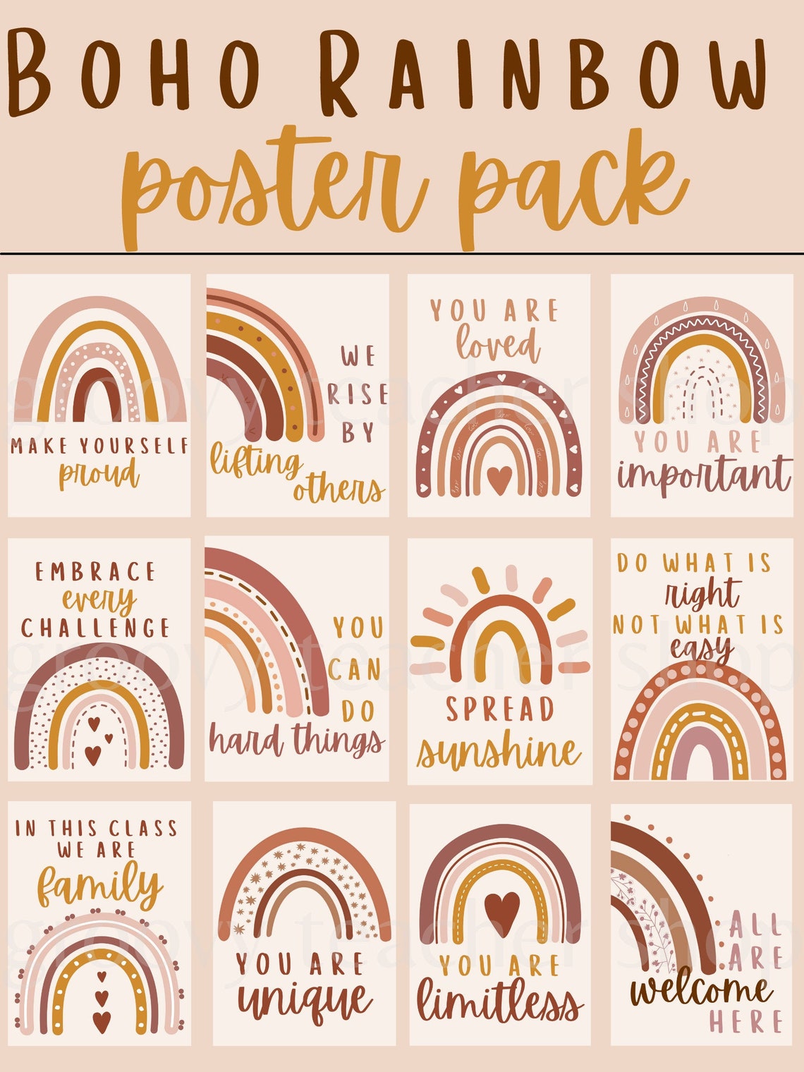 Boho Rainbow Classroom Poster Pack | Neutral Classroom Decor ...