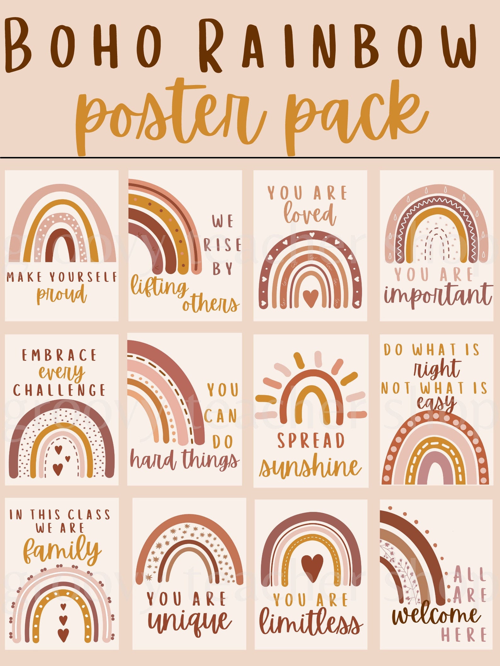 Boho Rainbow Classroom Poster Pack | Neutral Classroom Decor ...