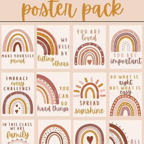 Boho Rainbow Classroom Poster Pack Neutral Classroom Decor - Etsy UK
