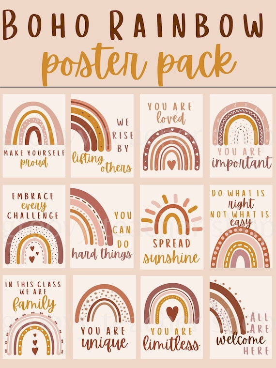 Boho Rainbow Classroom Poster Pack Neutral Classroom Decor - Etsy UK