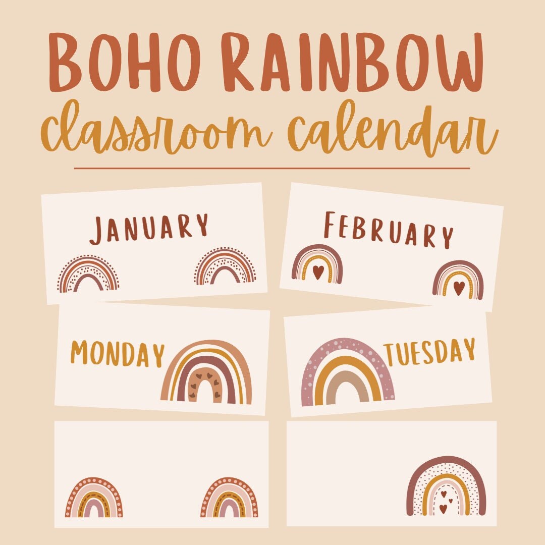 Boho Rainbow Classroom Calendar | Boho Rainbow Classroom Decor | Boho ...