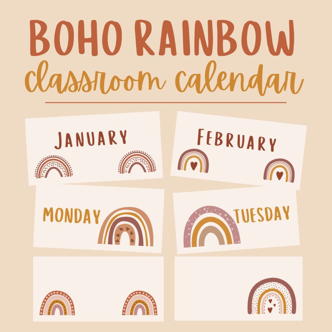 Boho Rainbow Classroom Calendar Boho Rainbow Classroom Decor - Etsy