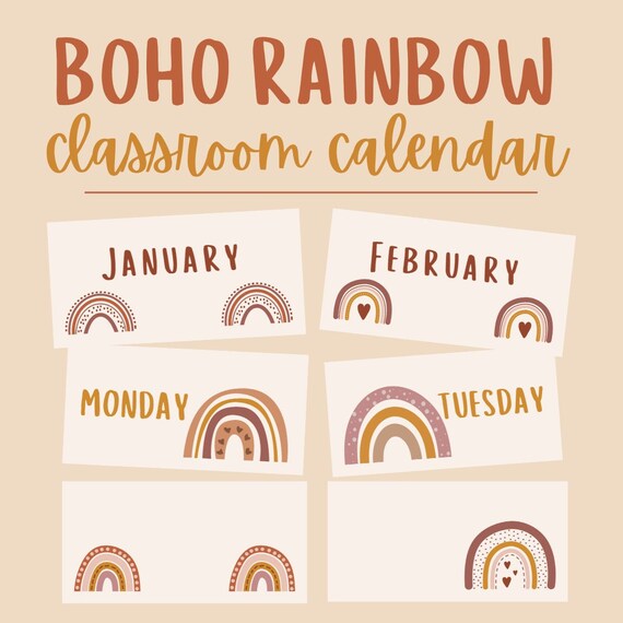Boho Rainbow Classroom Calendar Boho Rainbow Classroom Decor - Etsy