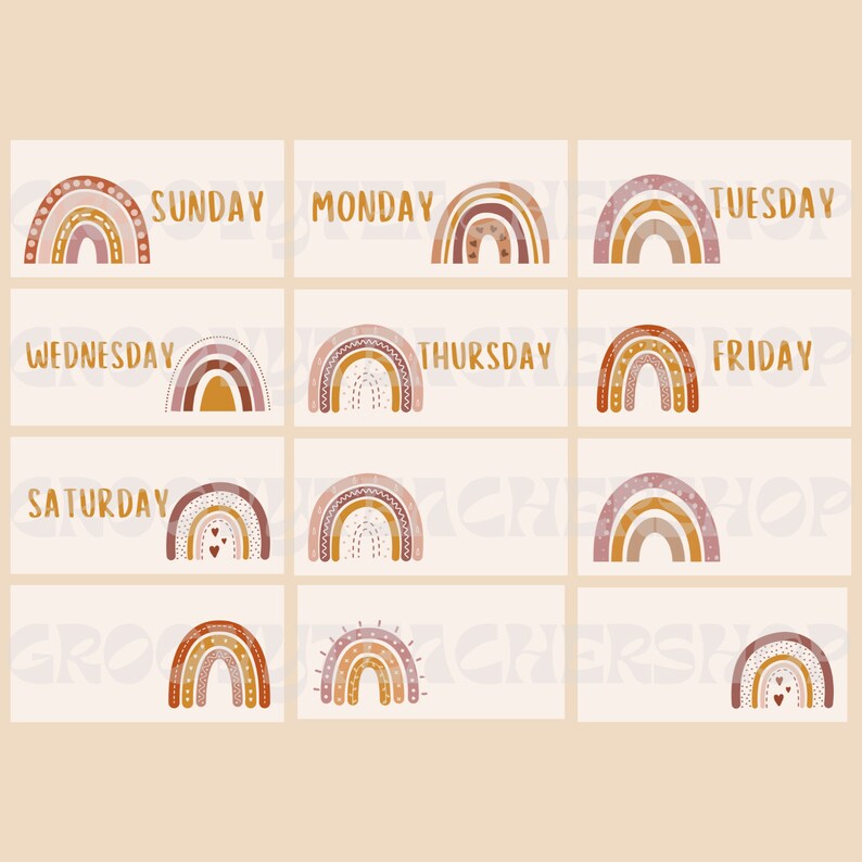 Boho Rainbow Classroom Calendar | Boho Rainbow Classroom Decor | Boho ...