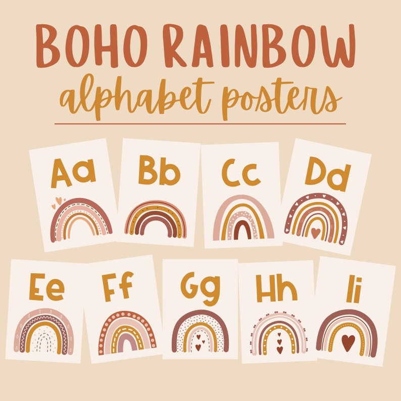 Boho Rainbow Alphabet Posters | Boho Rainbow Classroom Decor | Boho ...
