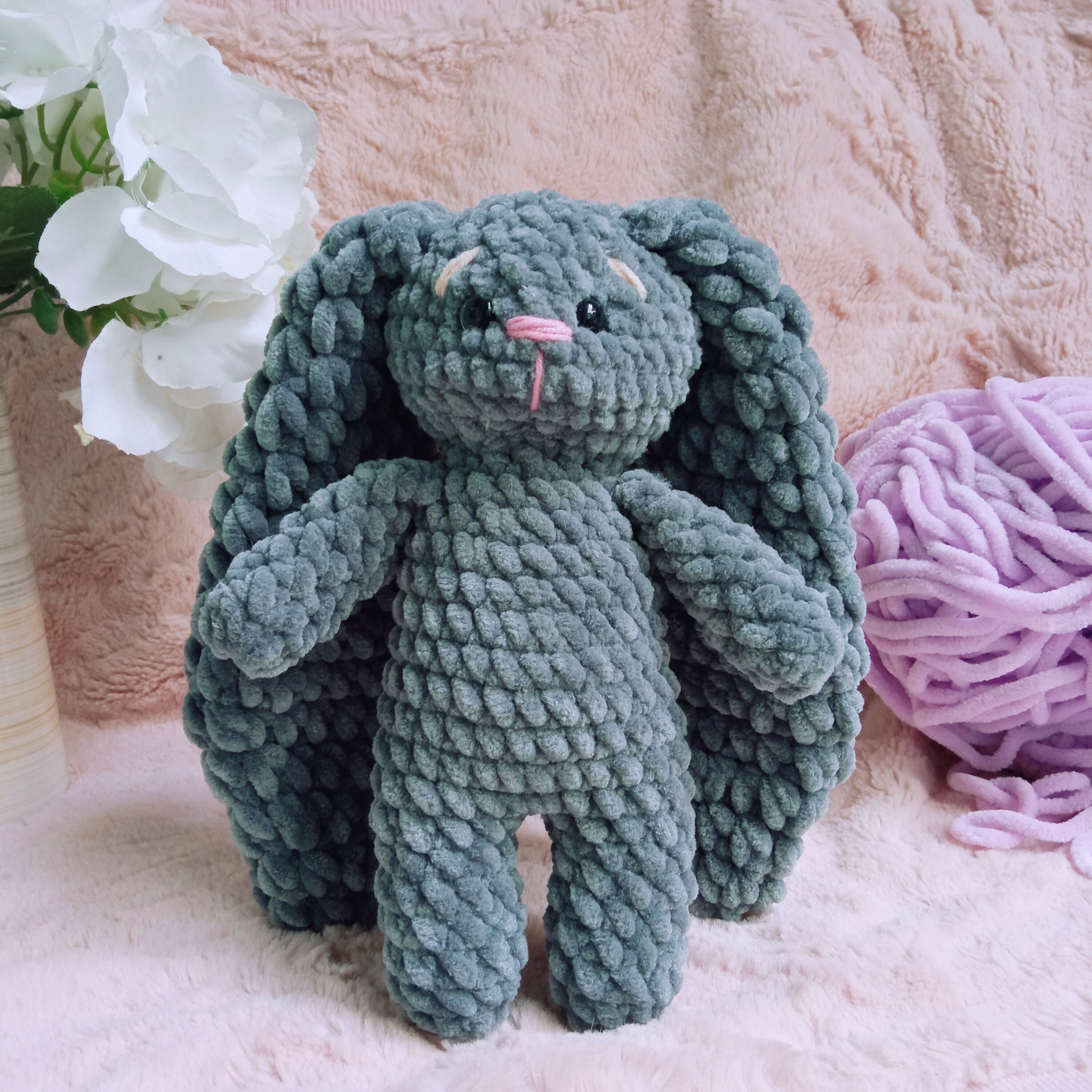 Crochet Plush Grey Bunny Plush Toys Toys for Baby Crochet Bunny Toy ...