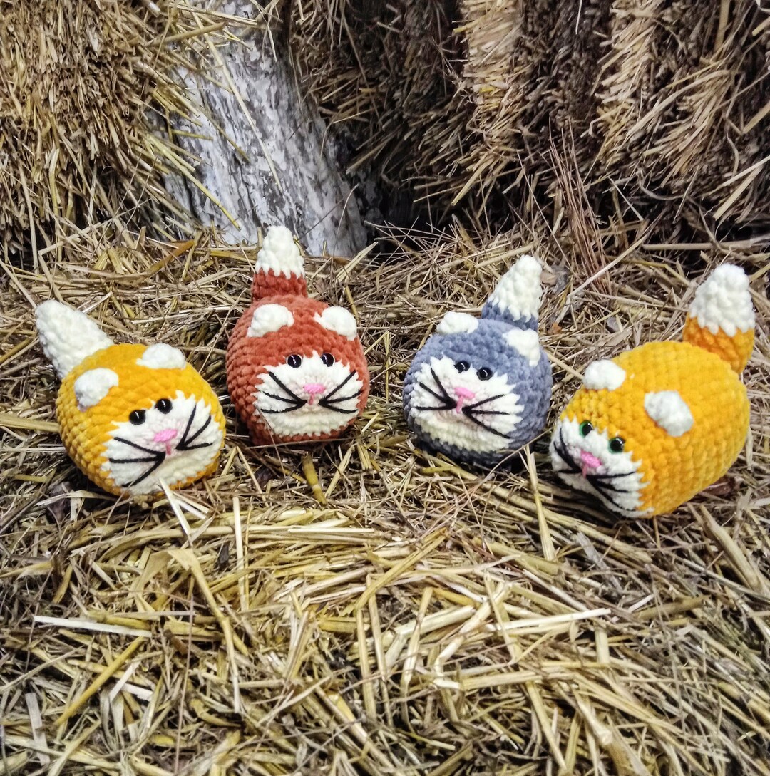 Crochet Fat Cat Ginger Cat Toy Crochet Plush Fat Cat Toy Grey Plushie ...