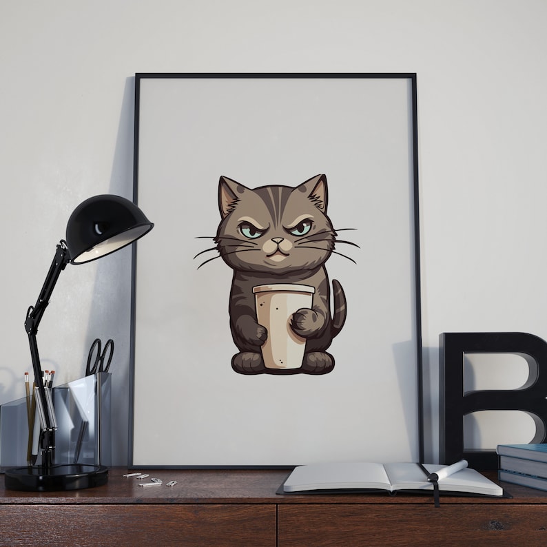 Stressed Cat With Coffee SVG Bad Mood Cat SVG Commercial - Etsy