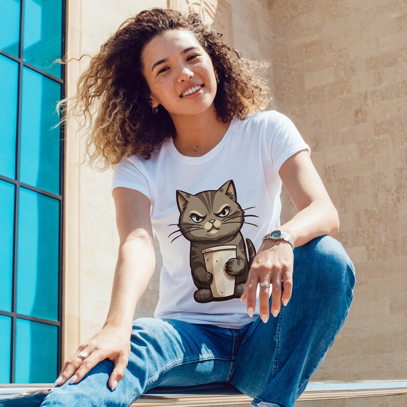 Stressed Cat With Coffee SVG Bad Mood Cat SVG Commercial - Etsy