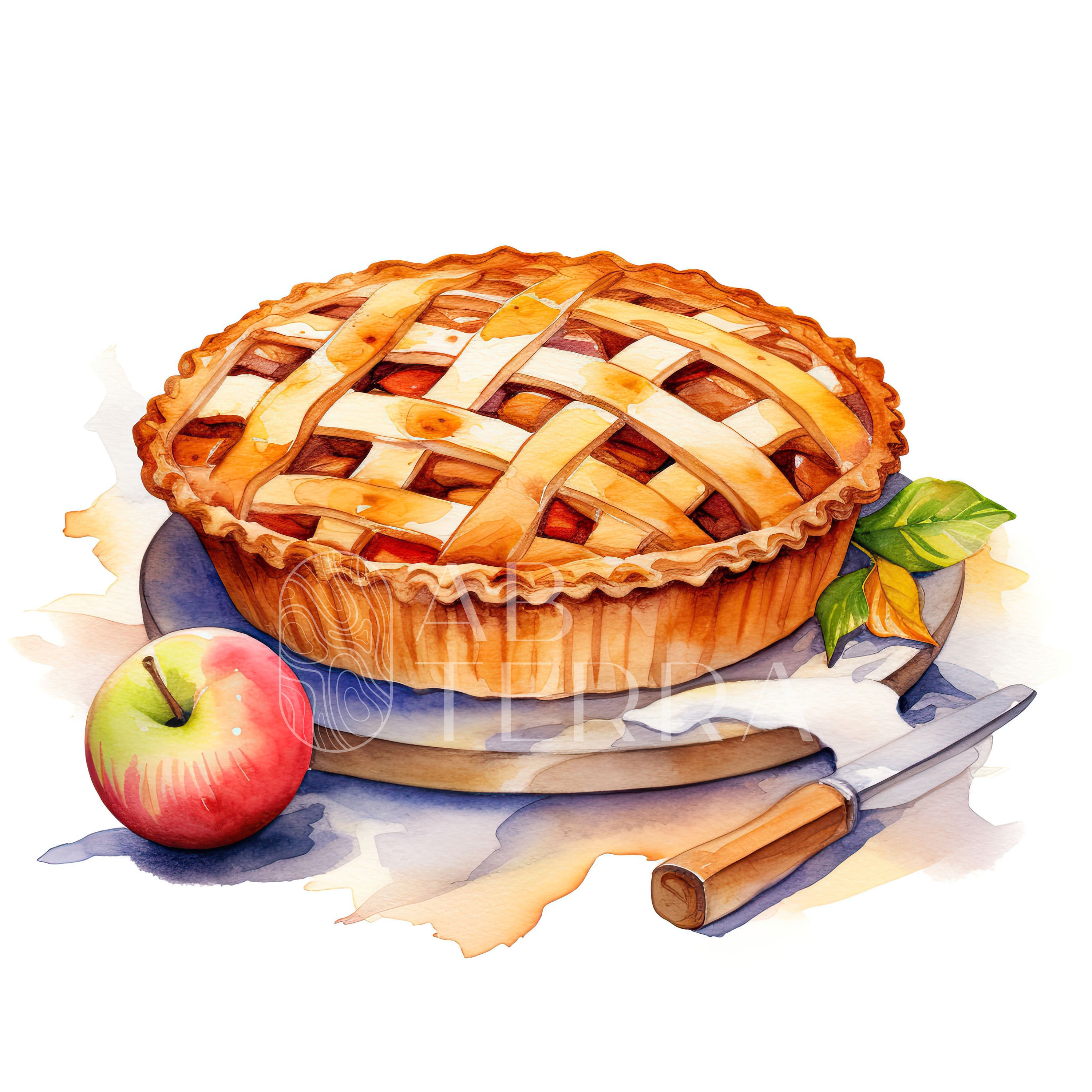 Watercolor Apple Pie Clip Art Bundle, Commercial Use, 10 JPG Clipart ...