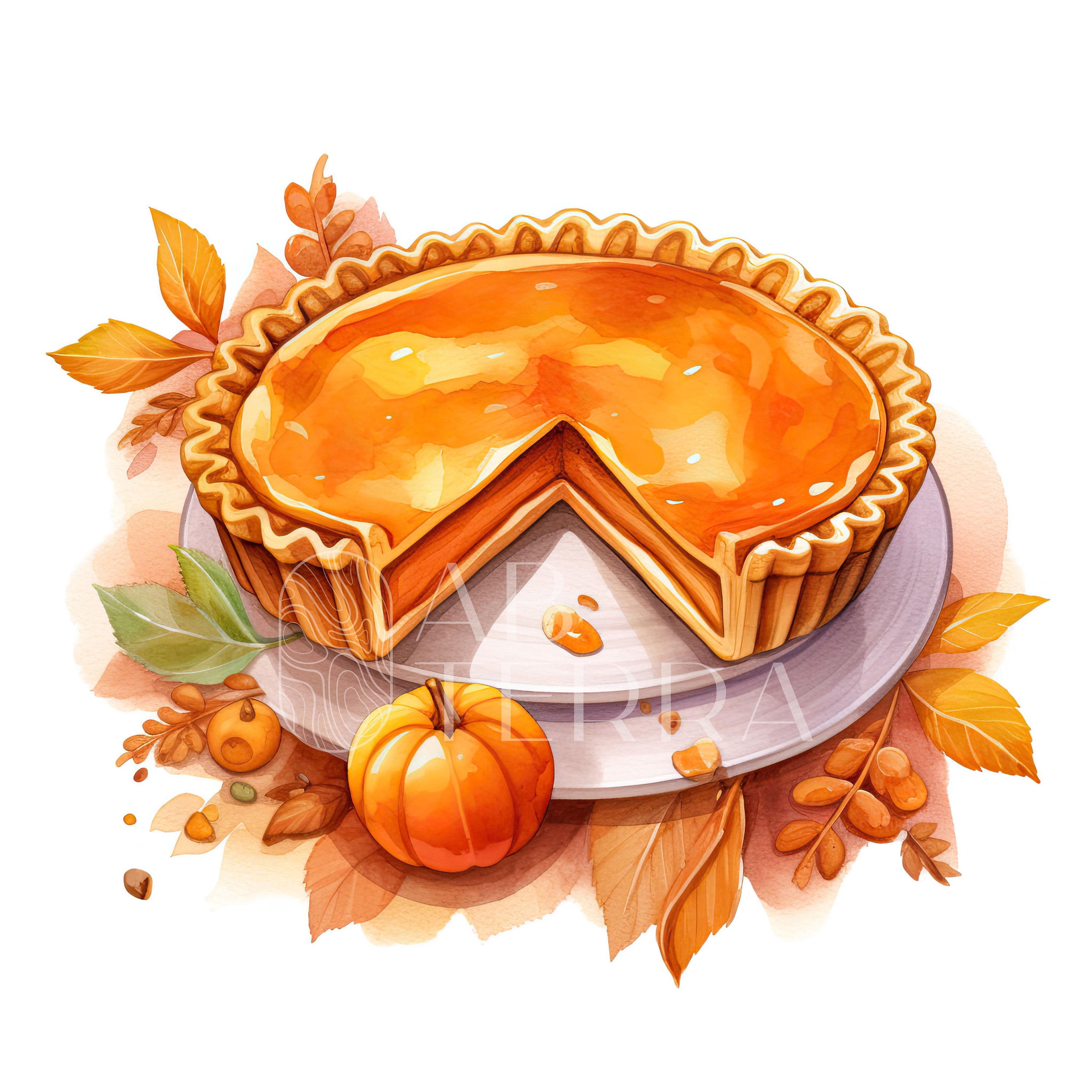 Watercolor Pumpkin Pie Clipart Bundle Commercial Use 10 JPG - Etsy