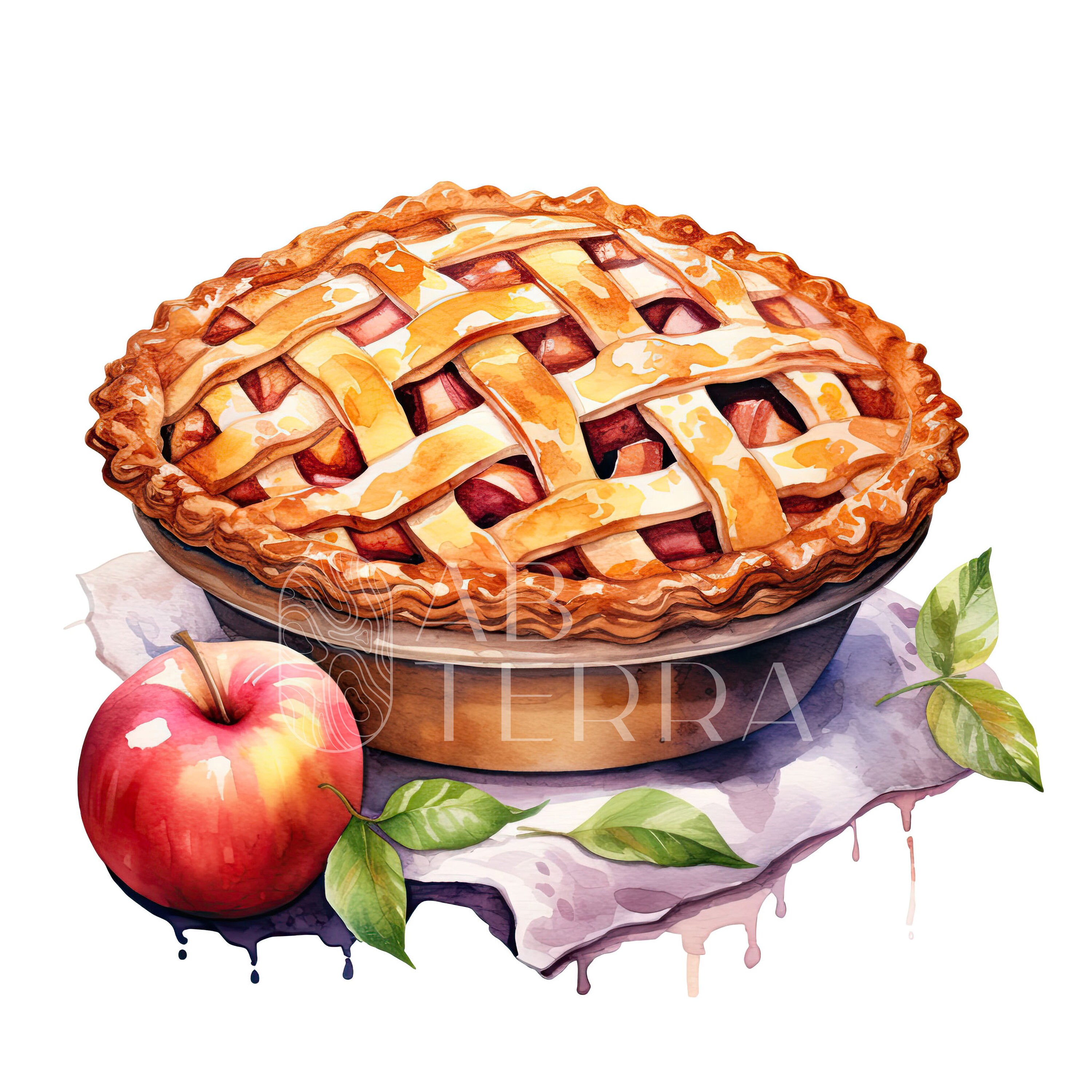 Watercolor Apple Pie Clip Art Bundle, Commercial Use, 10 JPG Clipart ...