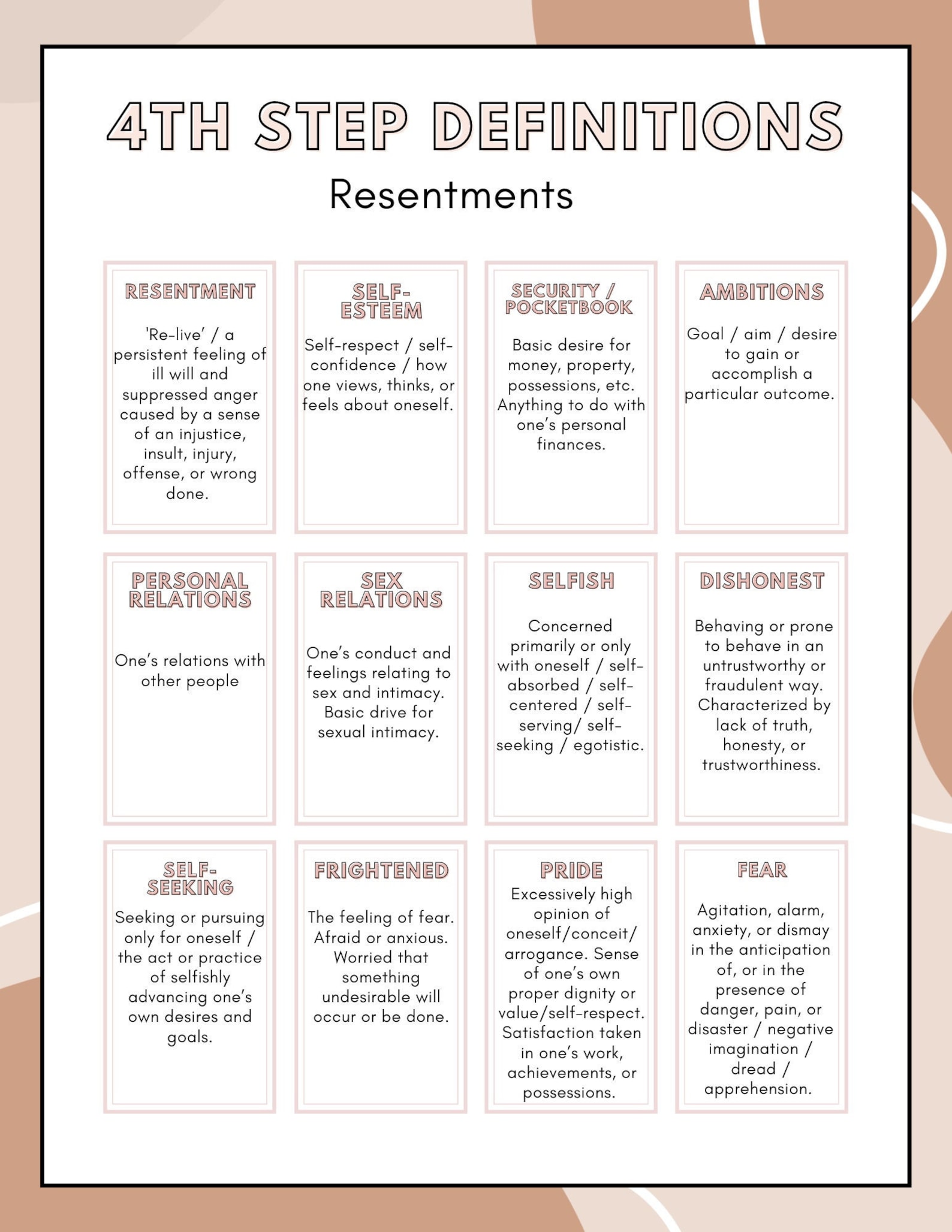 AA Step 4 Definitions Sheet - Resentments Inventory - Etsy AA Step 4 Definitions Sheet - Resentments Inventory - Etsy