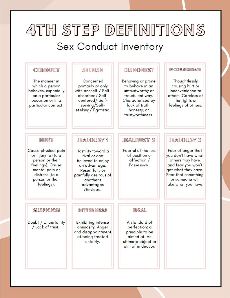 Package: AA Step 4 Definitions Reference Sheets - Etsy