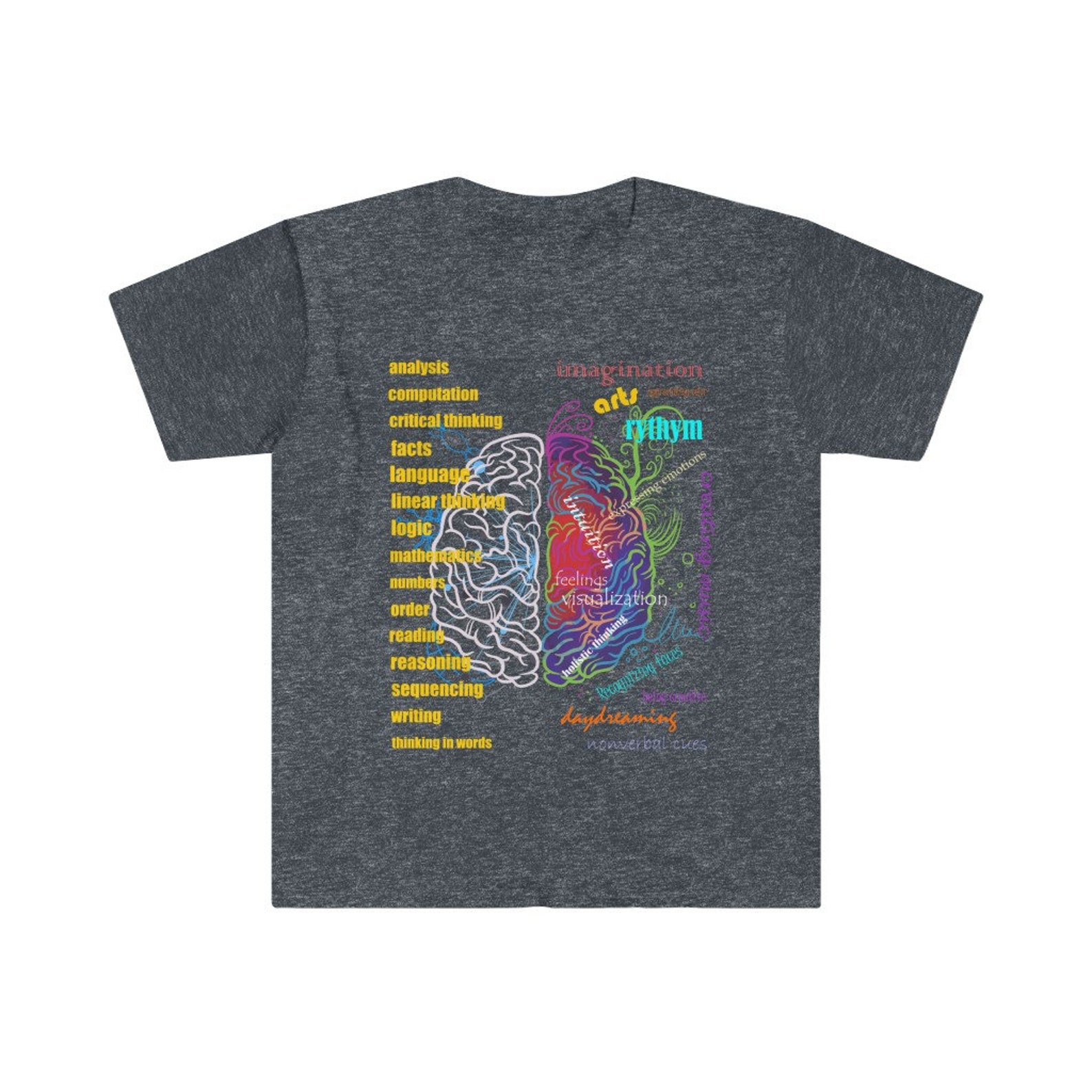 Left Brain Right Brain Cerebral Hemispheres Shirt -thinking Learning ...