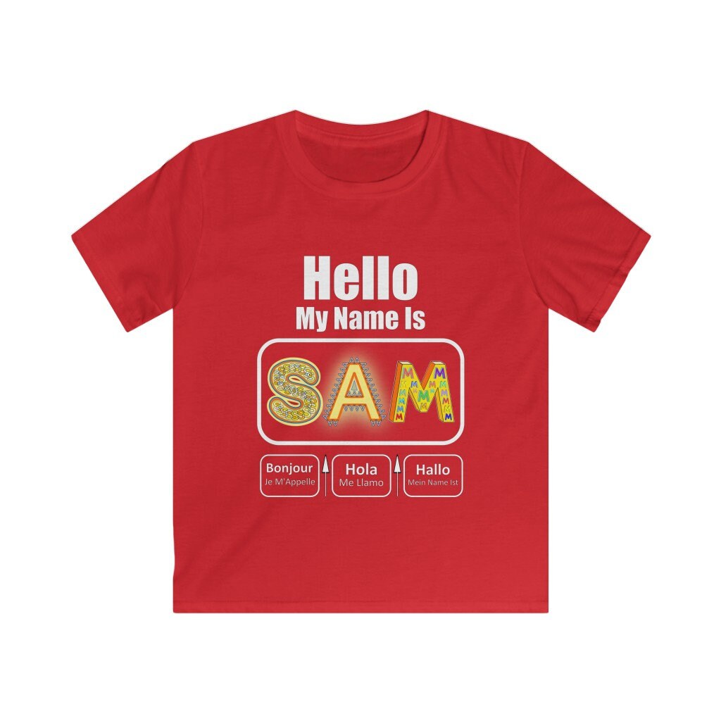 Hello My Name is Sam Nametag Youth Tshirt White Letters - Etsy