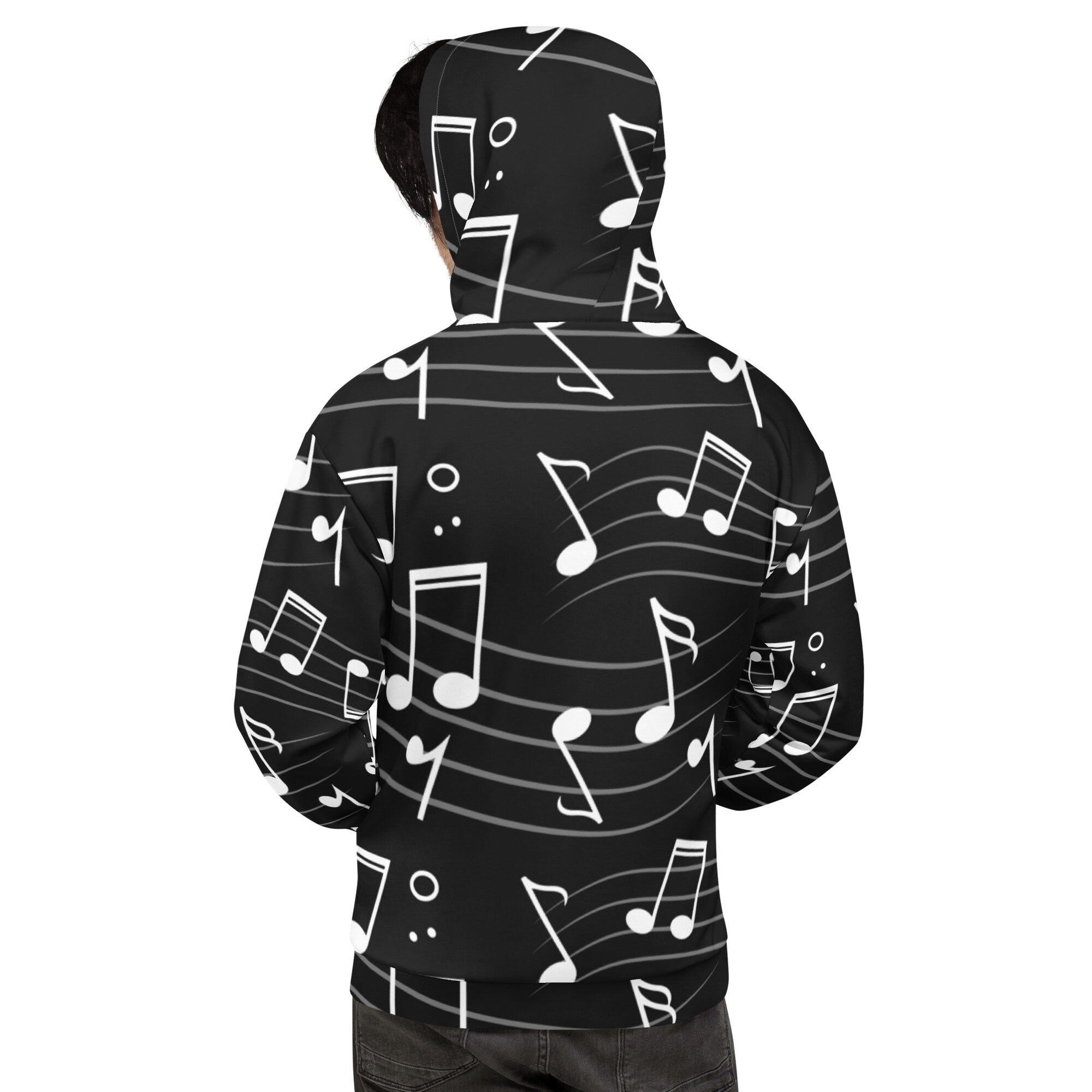Vinyl Record Player, Music Notes, All Over Print Hoodie, Unisex, Blue ...