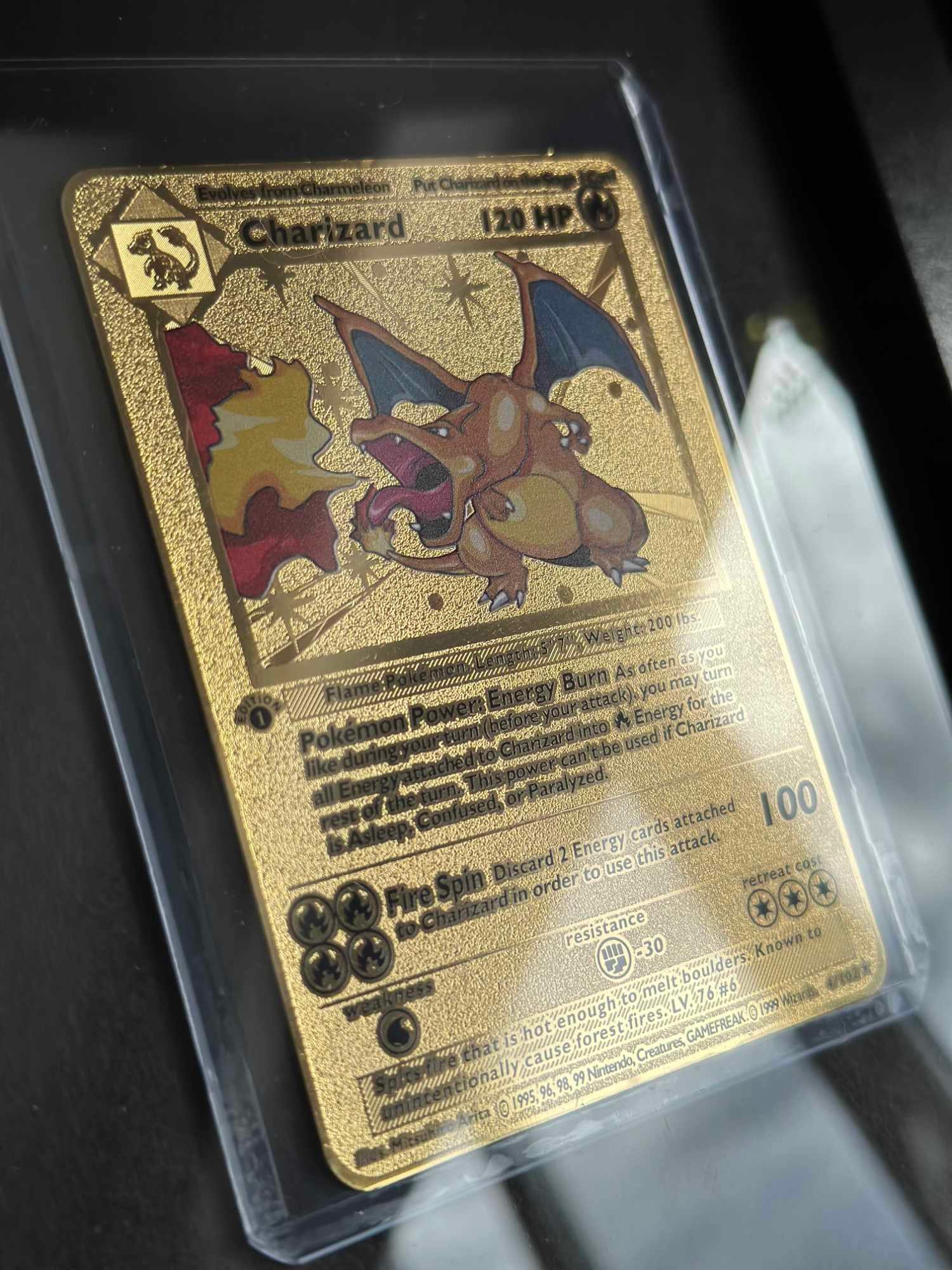GOLD Metal Charizard Card in Frame. Perfect Pokemon Present Display ...