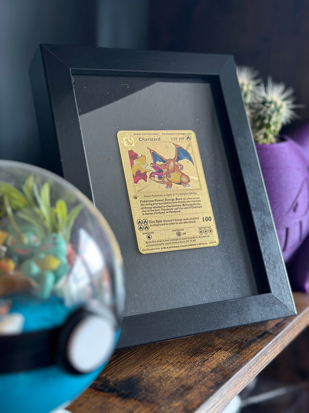 GOLD Metal Charizard Card in Frame. Perfect Pokemon Present Display ...