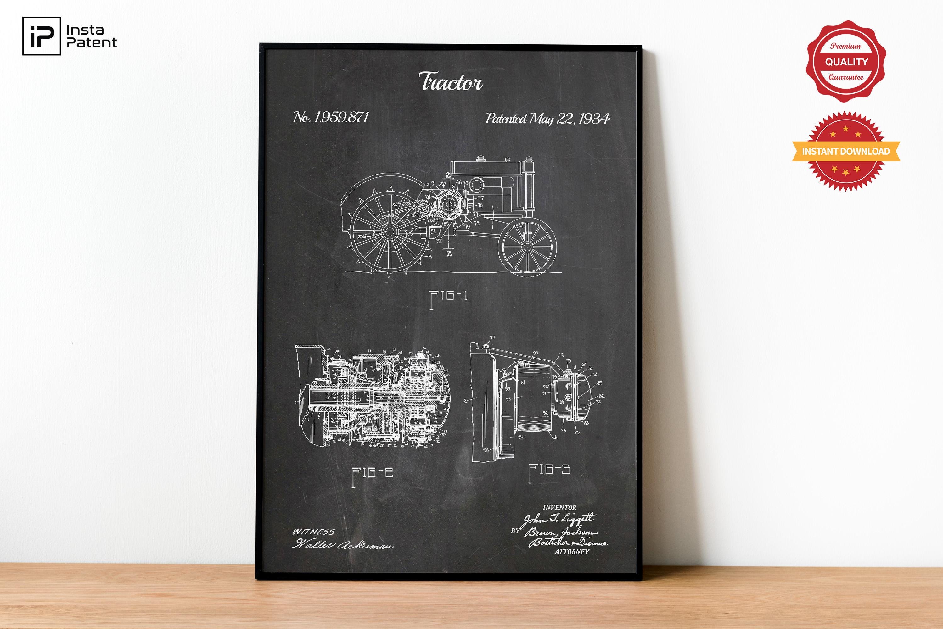 John Deere Tractor Patent Art Prints, Chalkboard Style (set of 4 ...