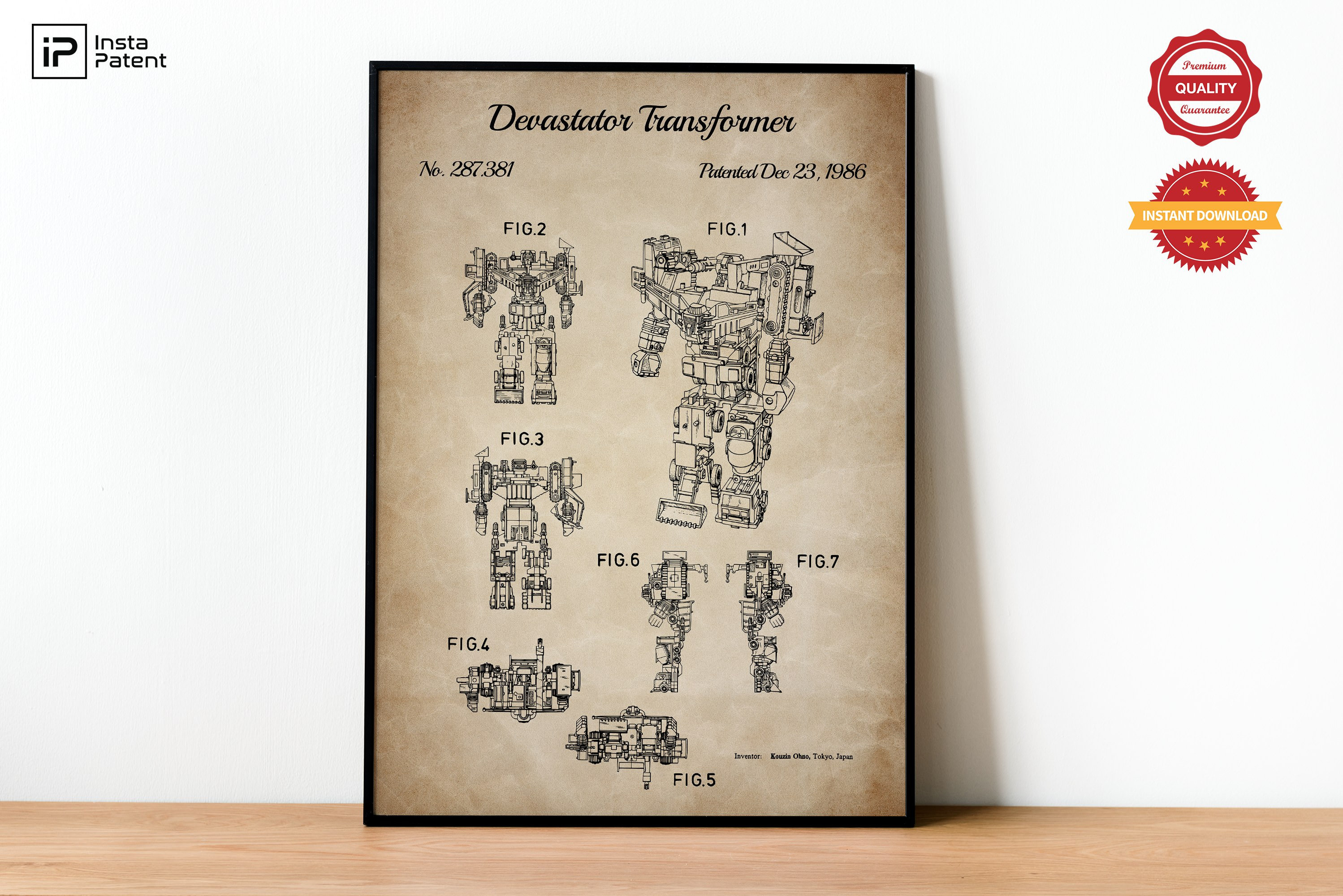 Transformers Patent Prints 4 Set, Optimus Megatron Devastator ...