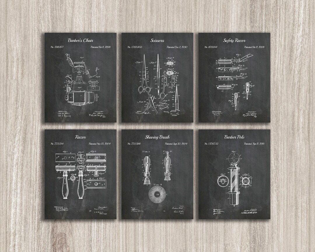 Barber Shop Decor Set of 6 Patent Prints, Barber Printable Art, Barbers ...