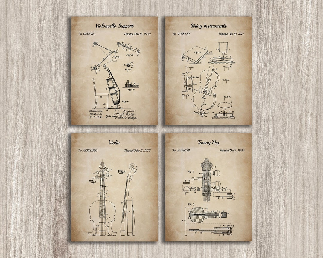 Cello Patent Art Prints: Musician Gift, Tuning Peg Design (instant ...