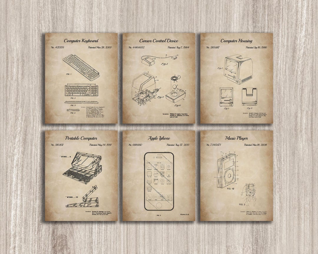 Vintage Apple Patent Art Set of 6, Macintosh iPhone Ipod, Retro Tech ...