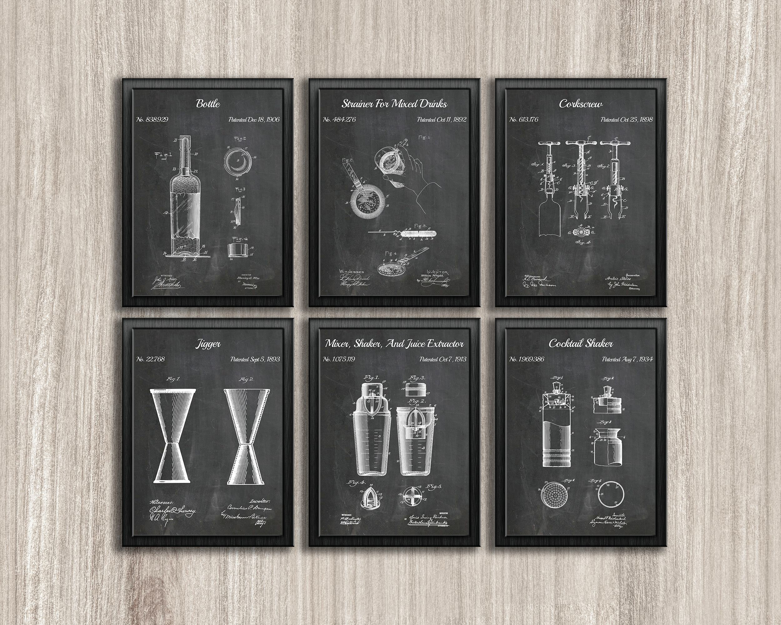 Bartender Cocktail Wine Patent Prints, Set of 6, Bar Room Decor, Bar ...