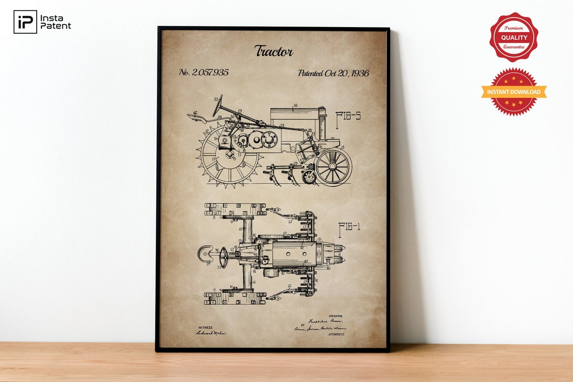 Tractor Blueprint, John Deere, Set of 4 Patent Prints, Farmhouse Art ...