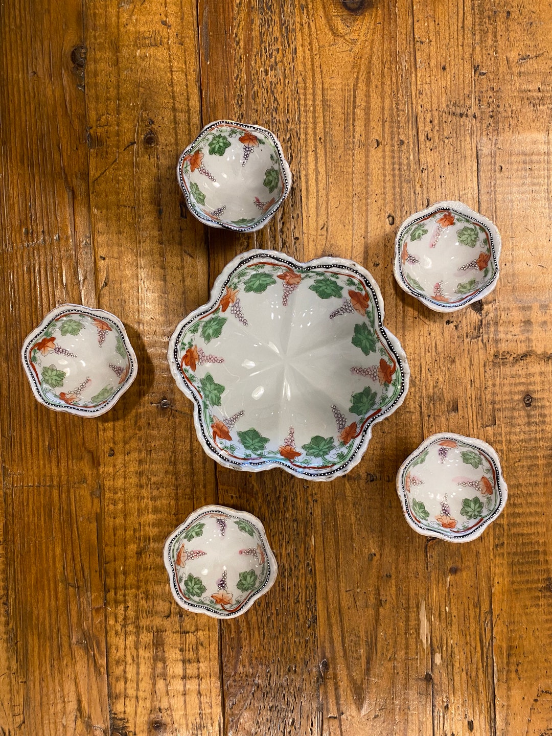 Vintage Japanese Rice Bowl Set, Hand Painted China, Opaque Porcelain ...
