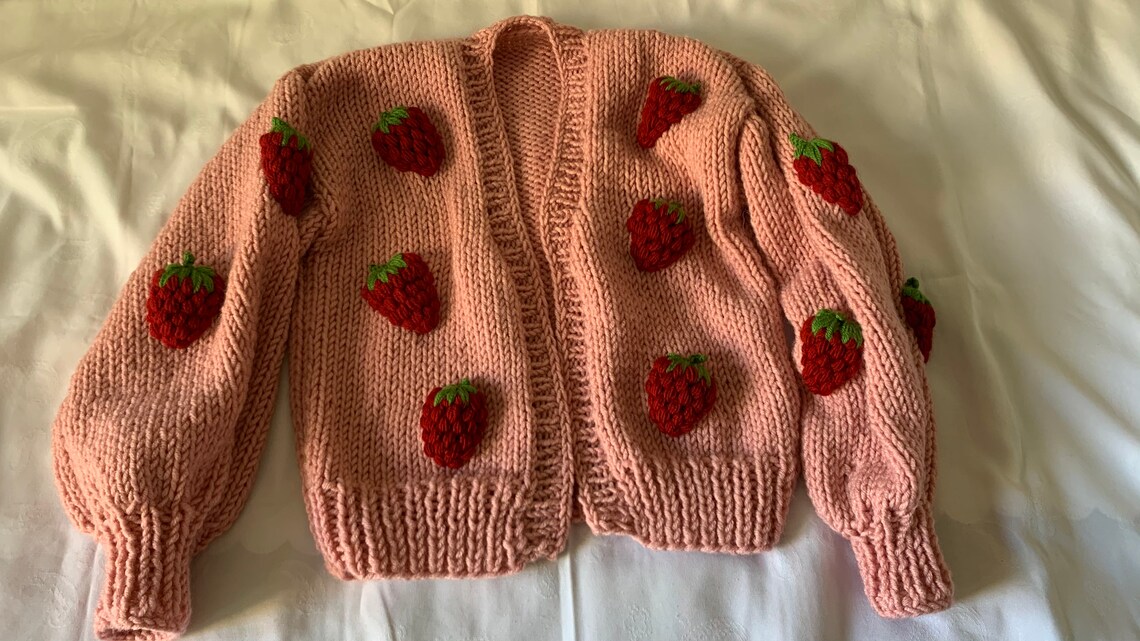 Strawberry Handmade Cardigan for Woman | Chunky Cardigan | Gift for Her ...