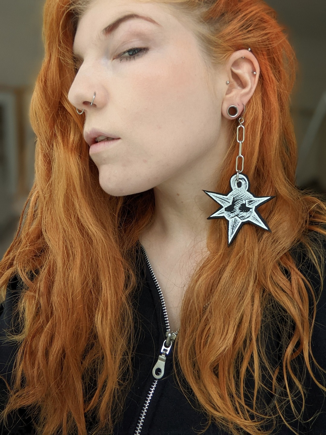 Big Boy Flail Earring Black Faux Leather With White - Etsy