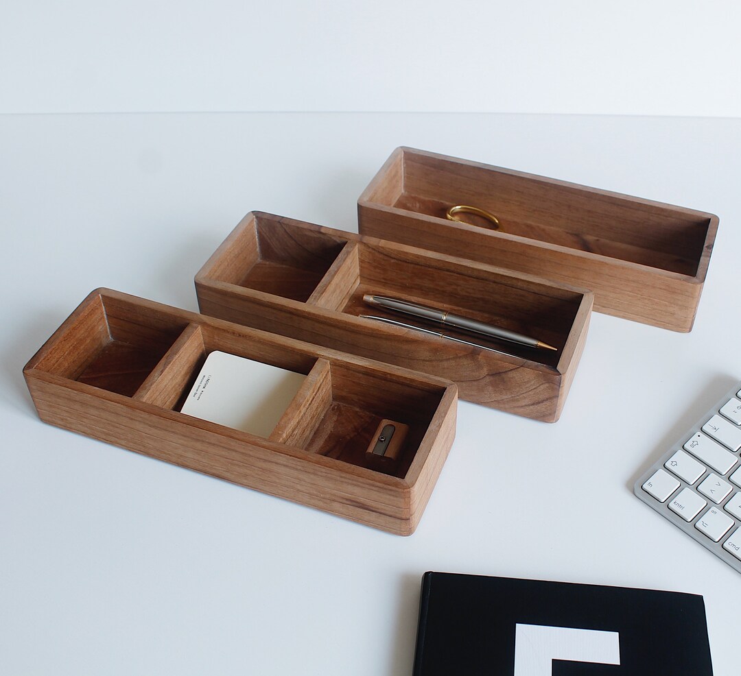 Walnut Wooden Organizer Box Set: Stackable Desk Storage - Etsy