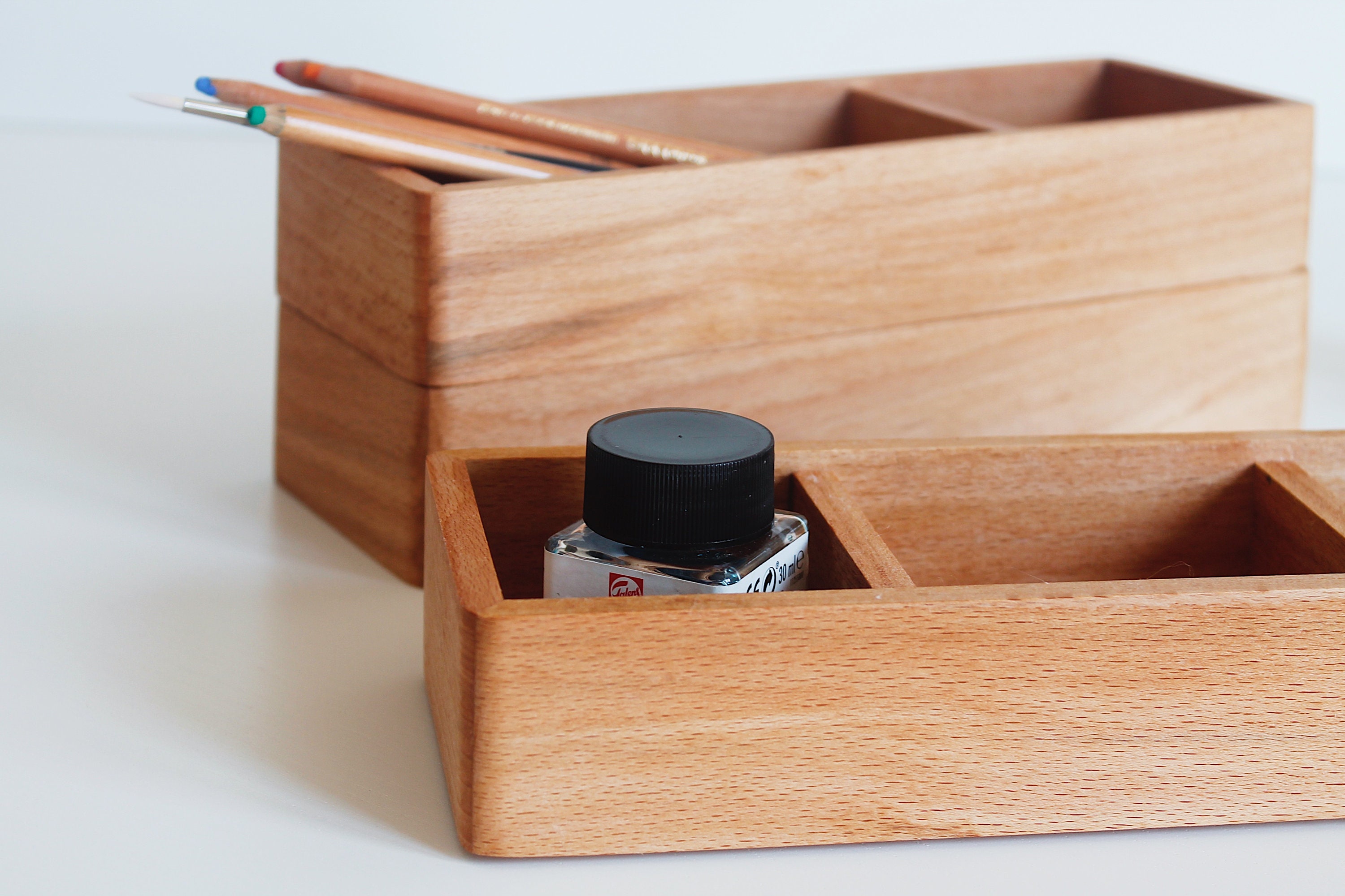 Walnut Wooden Organizer Box Set: Stackable Desk Storage - Etsy