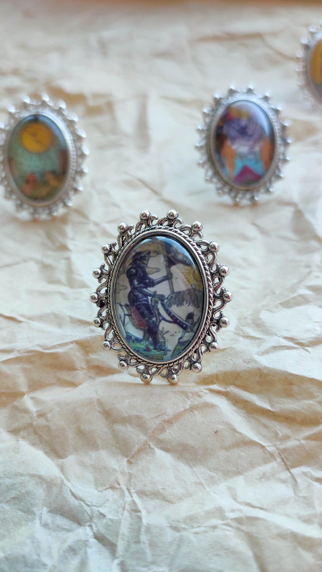 Death Tarot Rings, Statement Jewelry Gift for Women, Charm Pendant ...