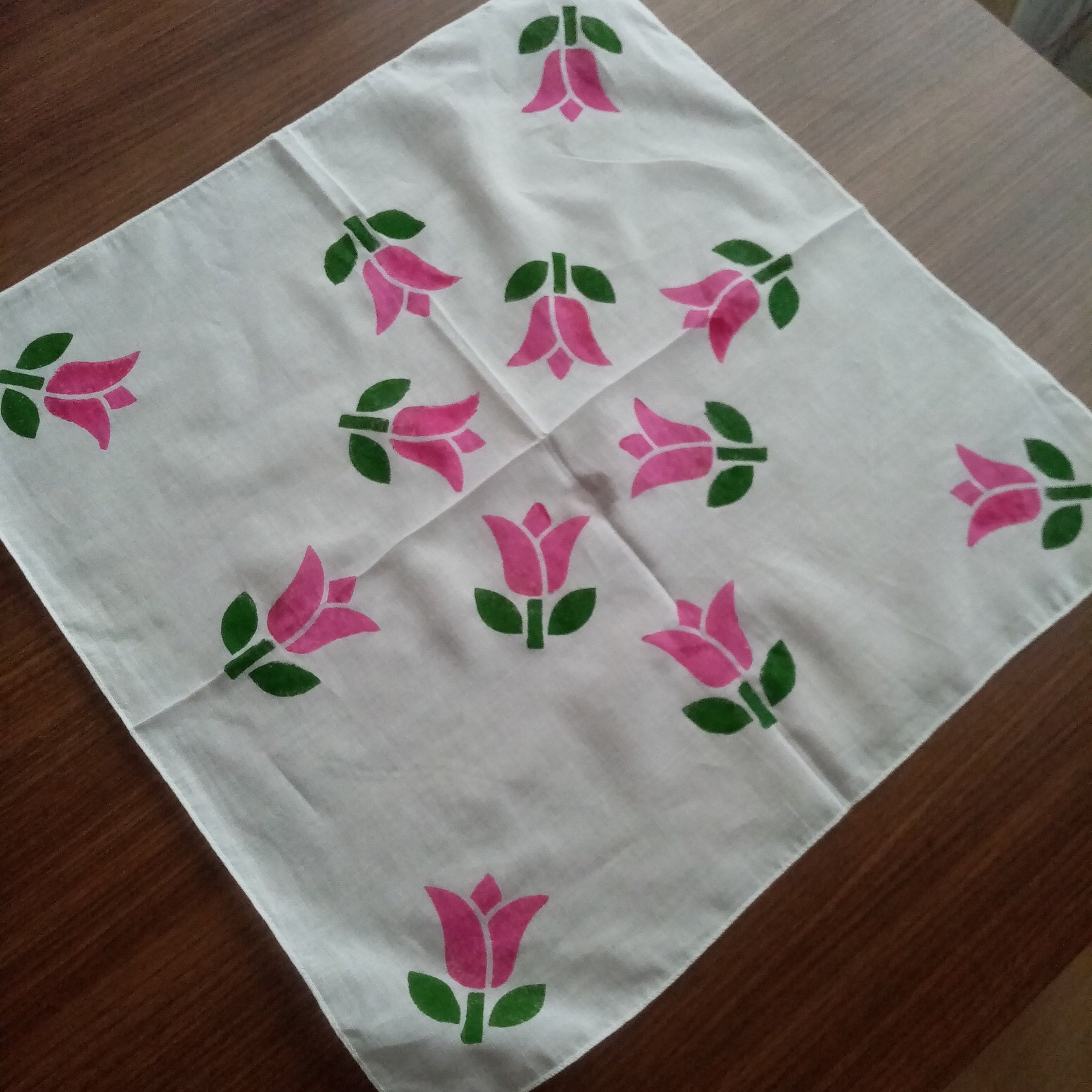 Tulip Flower Bandana, Boho Neck Scarf, Pink Floral Bandana, Block Print ...