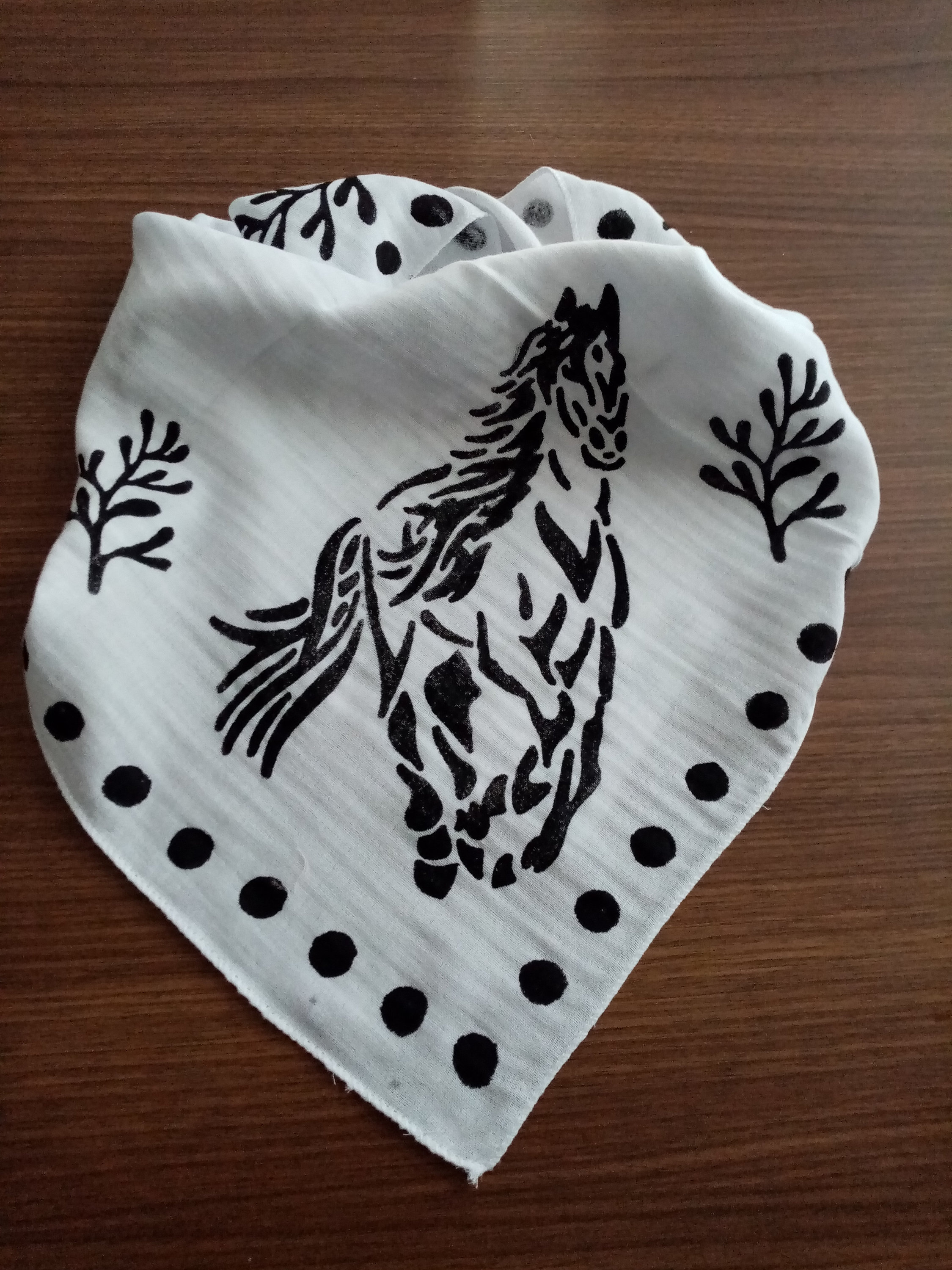 Black Horse Print White Bandana, Western White Bandana, Cowboy Bandana ...