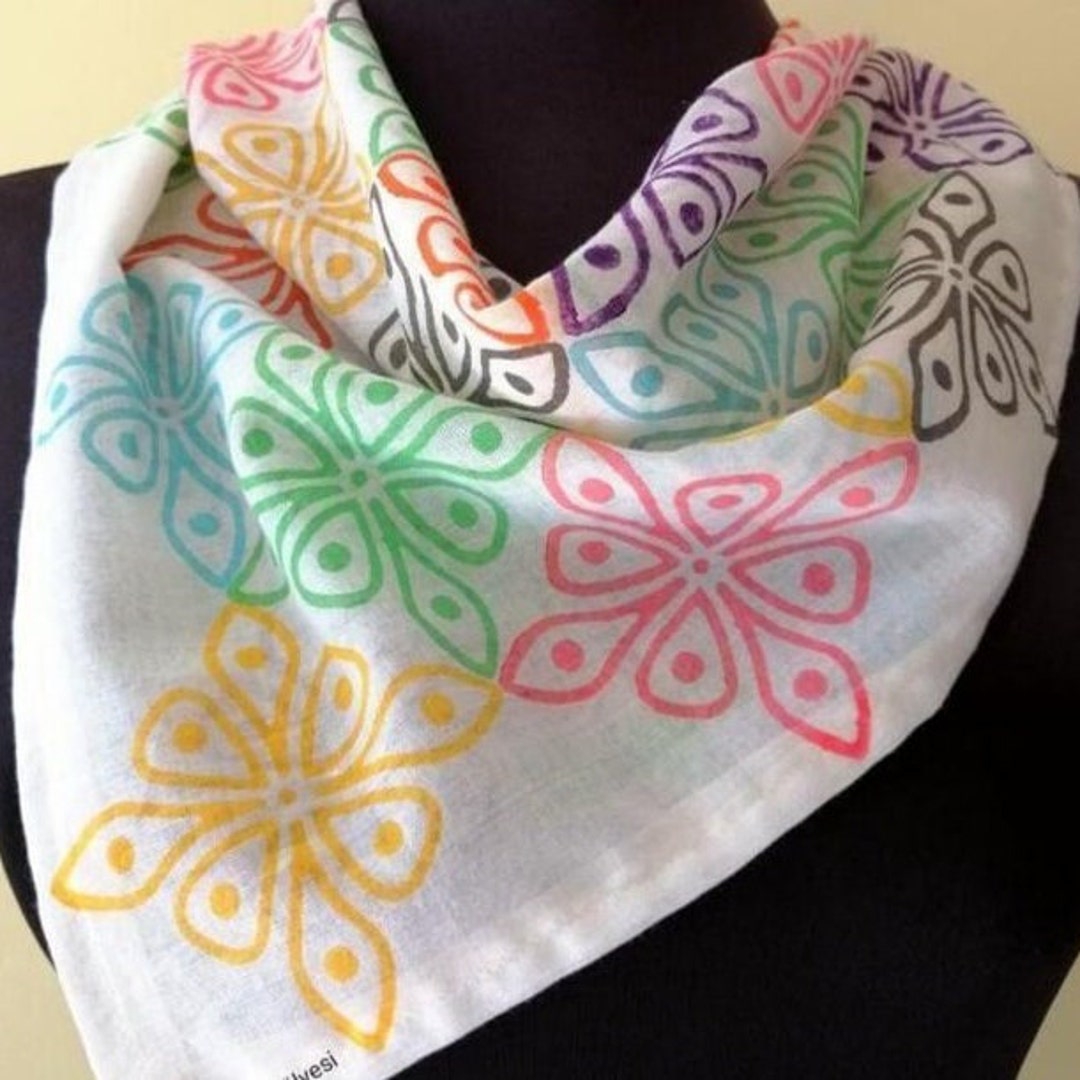 Floral Cotton Cream Bandana, Bandana Scarf, Gift for Her, Unique ...