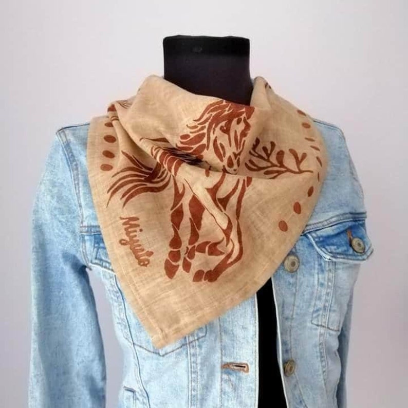 White Horse Bandana, Black Cotton Scarf, Handmade Gifts, Western ...