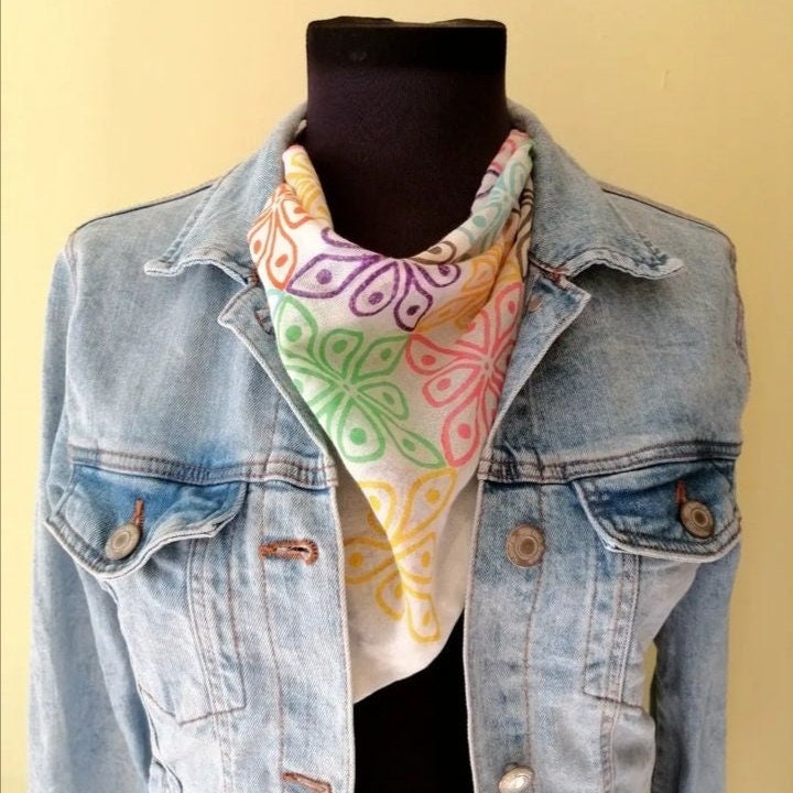 Floral Cotton Cream Bandana, Bandana Scarf, Gift for Her, Unique ...