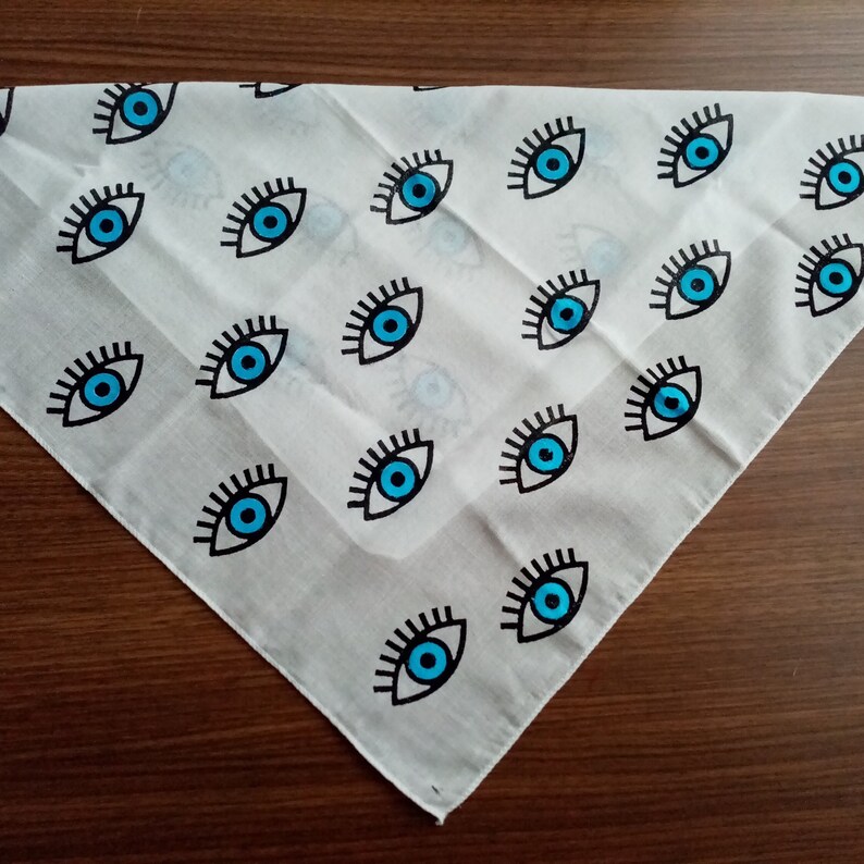 Blue Evil Eye Print Bandana for Women, Cotton Hair Bandana, Boho Neck ...