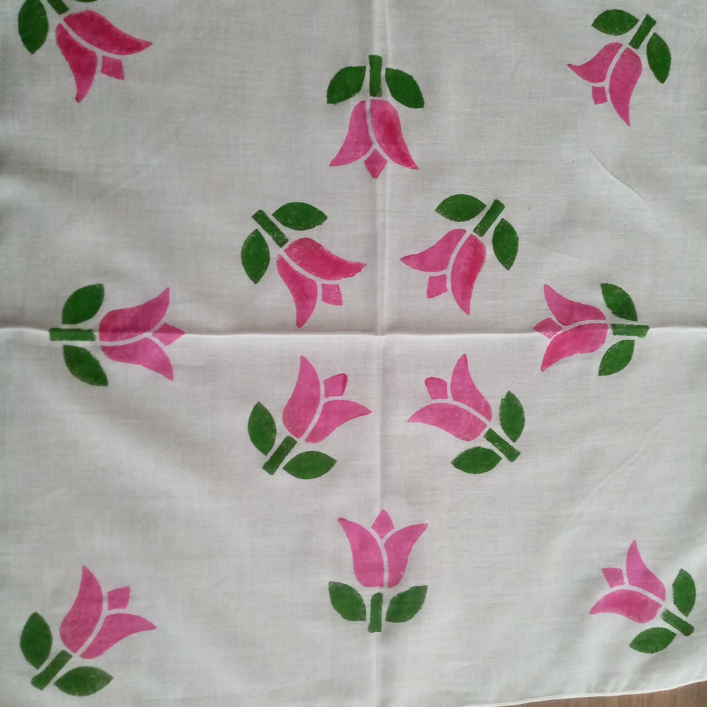 Tulip Flower Bandana, Boho Neck Scarf, Pink Floral Bandana, Block Print ...