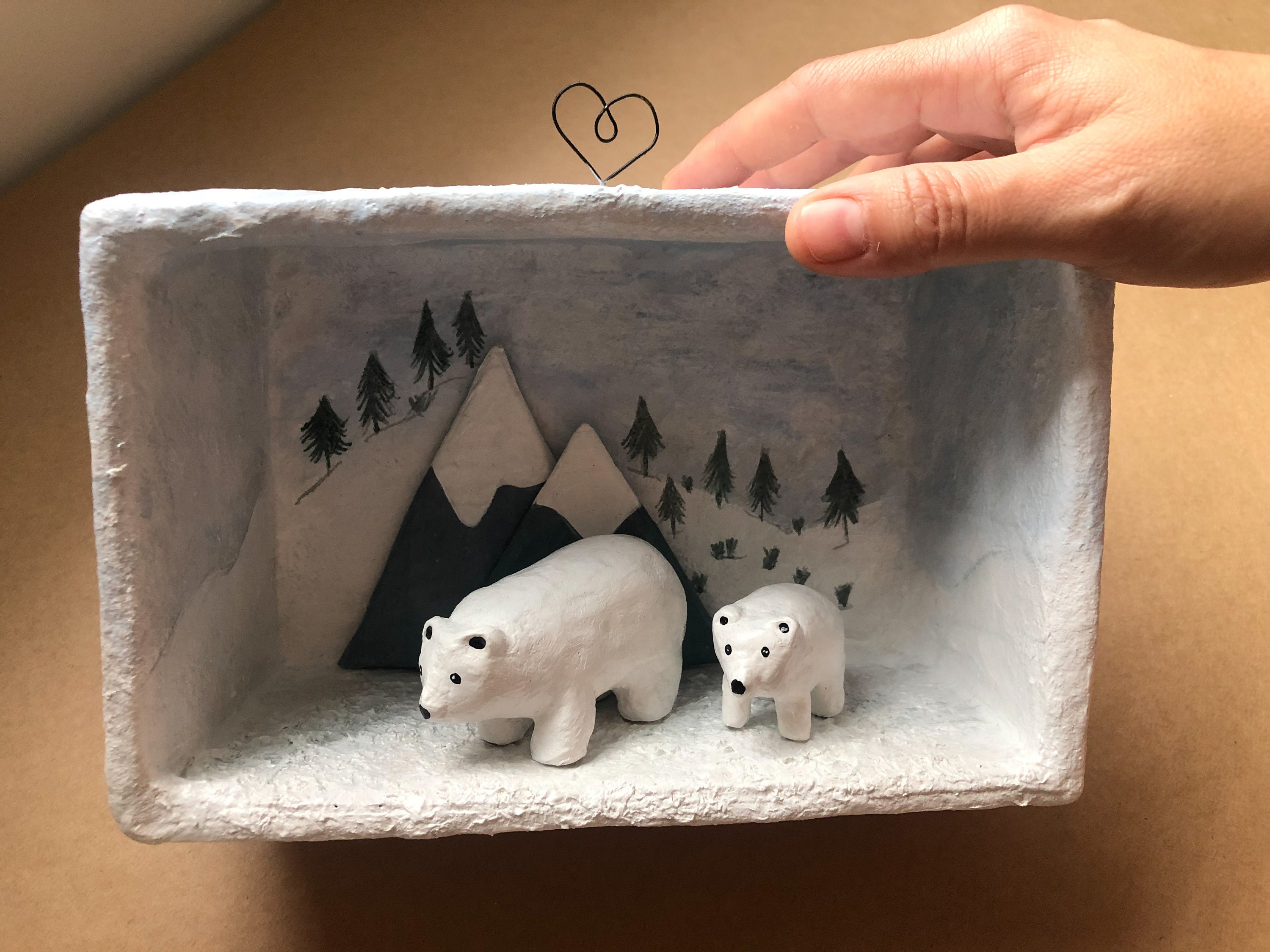Magic Box Eisbären 01, Diorama, Wand Kinderzimmer Deko, Pappmaché ...