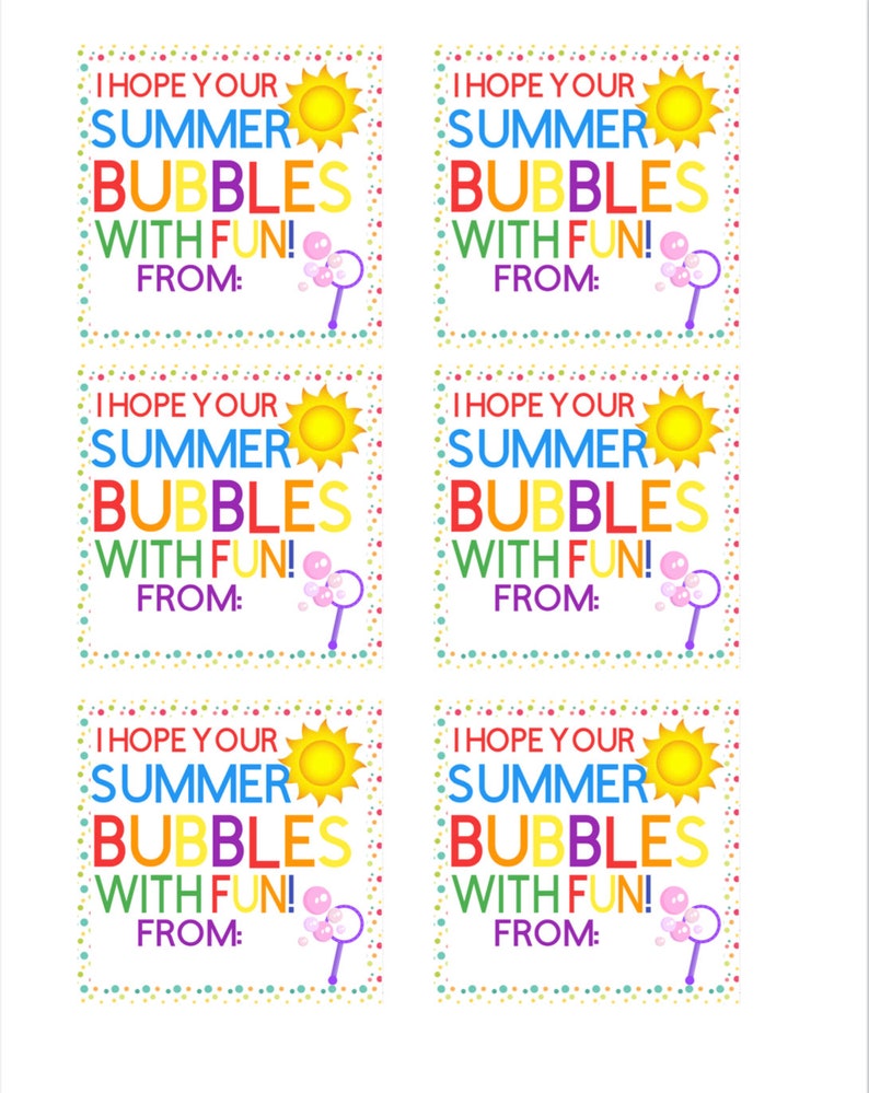 PRINTABLE Bubbles With Fun Gift Tag, End of the Year Gift Tag, Gifts ...